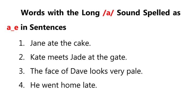 Words with the Long /a/ Sound Spelled as a_e | PPTX | Food & Drink
