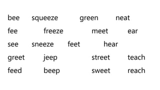 Words with the Long /e/ sound spelled as ee and ea | PPTX