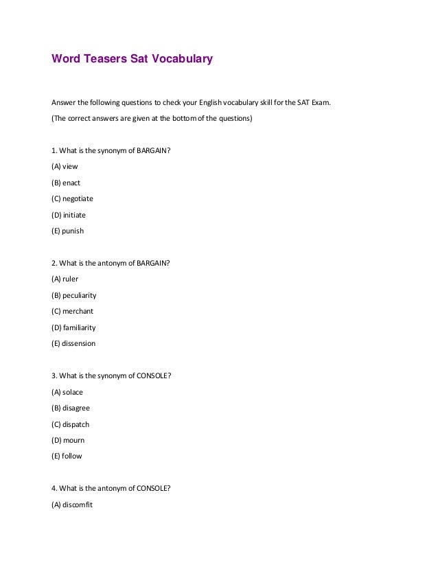 Word Teasers Sat Vocabulary | PDF