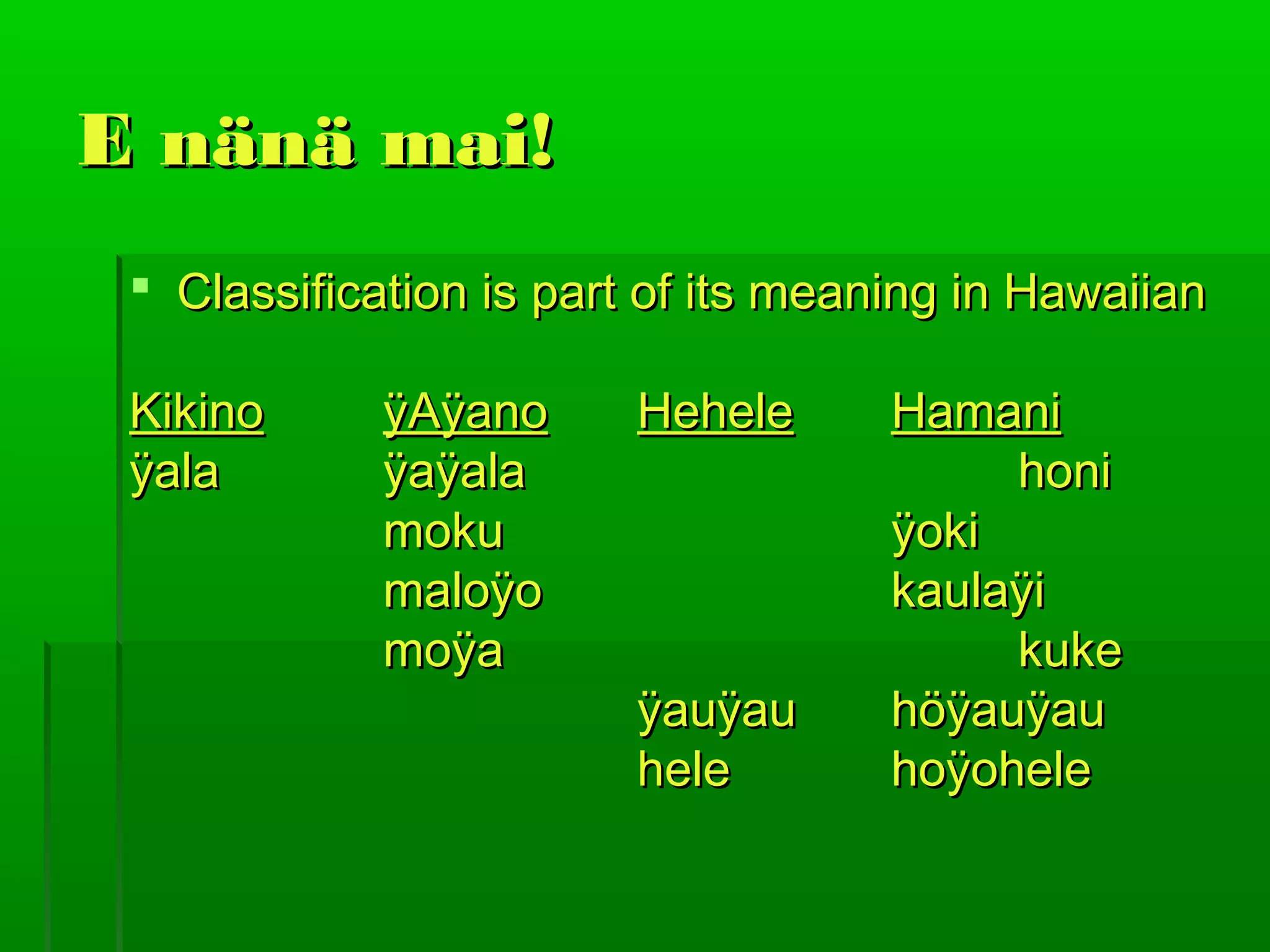 ʻŌlelo Hawaiʻi Word types | PPT