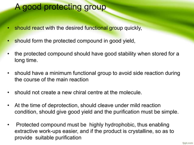 Protecting groups and their deprotection | PPTX | Chemistry | Science