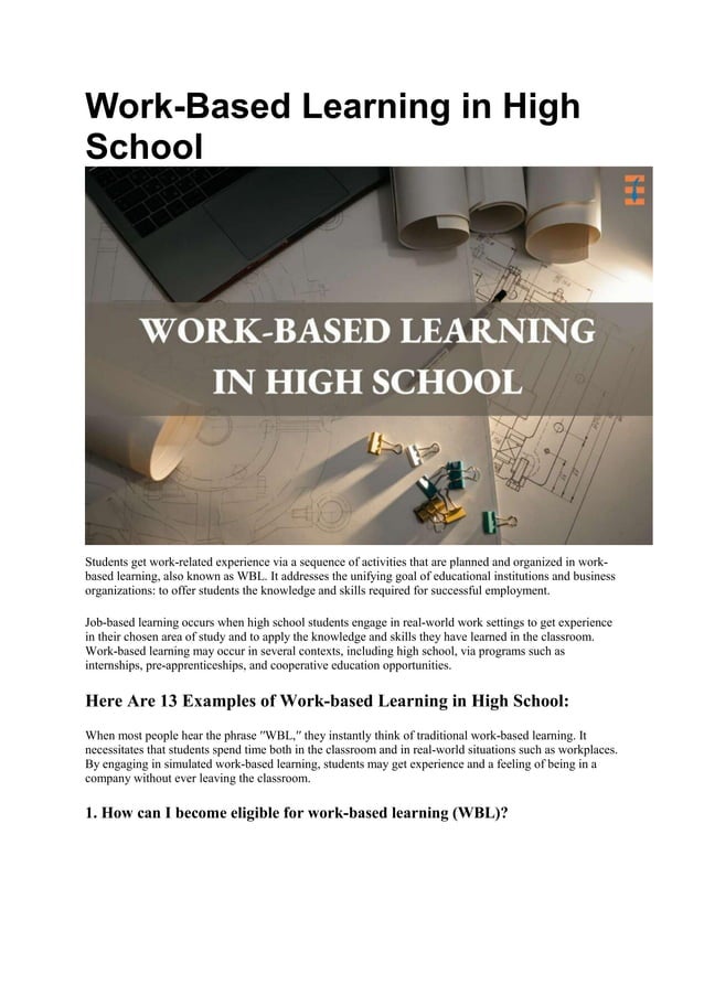 Work-Based Learning in High School: 13 Important Examples | Future Education Magazine | PDF