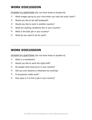 Work discussion Questions for ESL | DOC