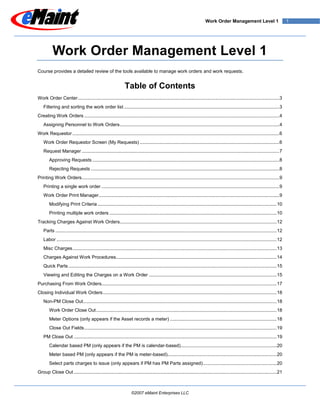 Work Order Level 1 | PDF