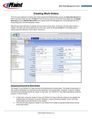 Work Order Level 1 | PDF