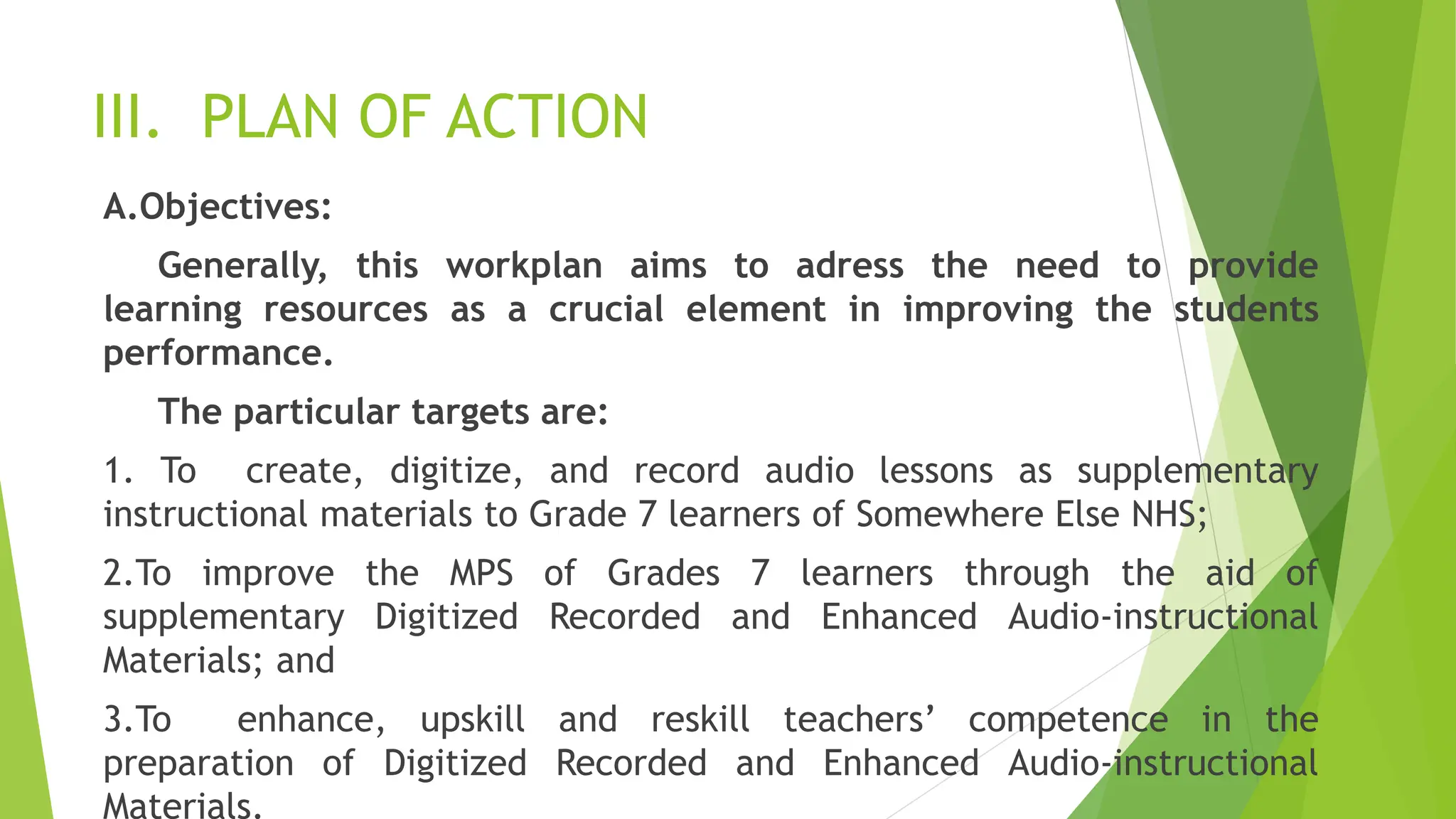 Powerpoint Presentation on the different parts of a workplan | PPT