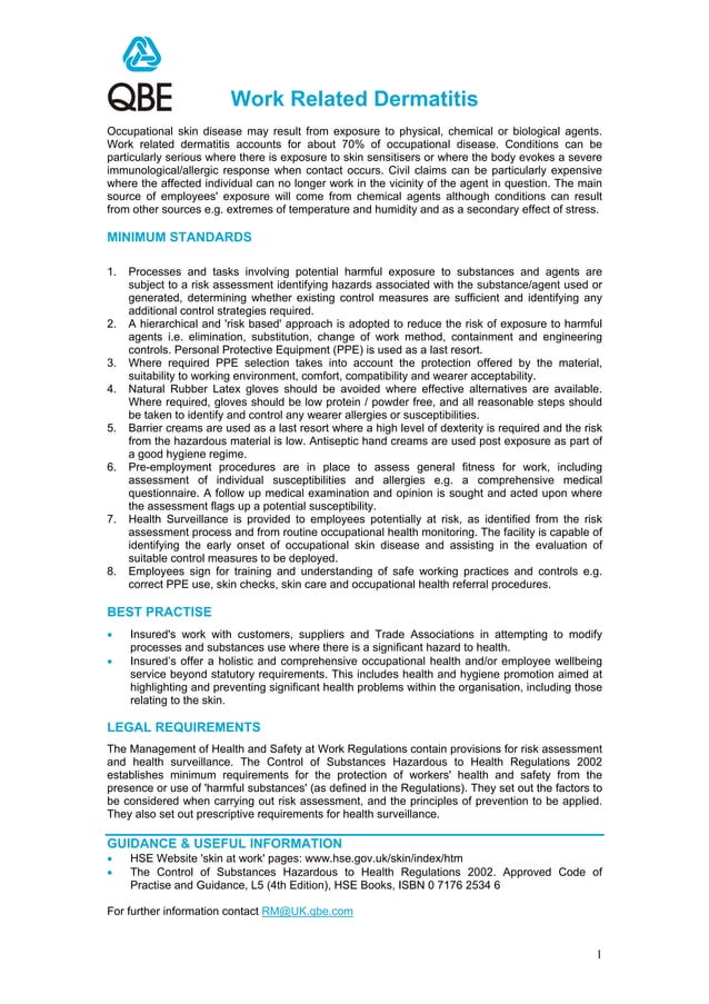 Work Related Dermatitis Qeb Standards 11 | PDF | Skin and Dermatology ...