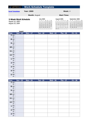 Work Schedule | XLSX | Astrology | Religion & Spirituality