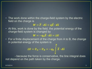 Work and electric potential lecture # physics 2 | PPTX