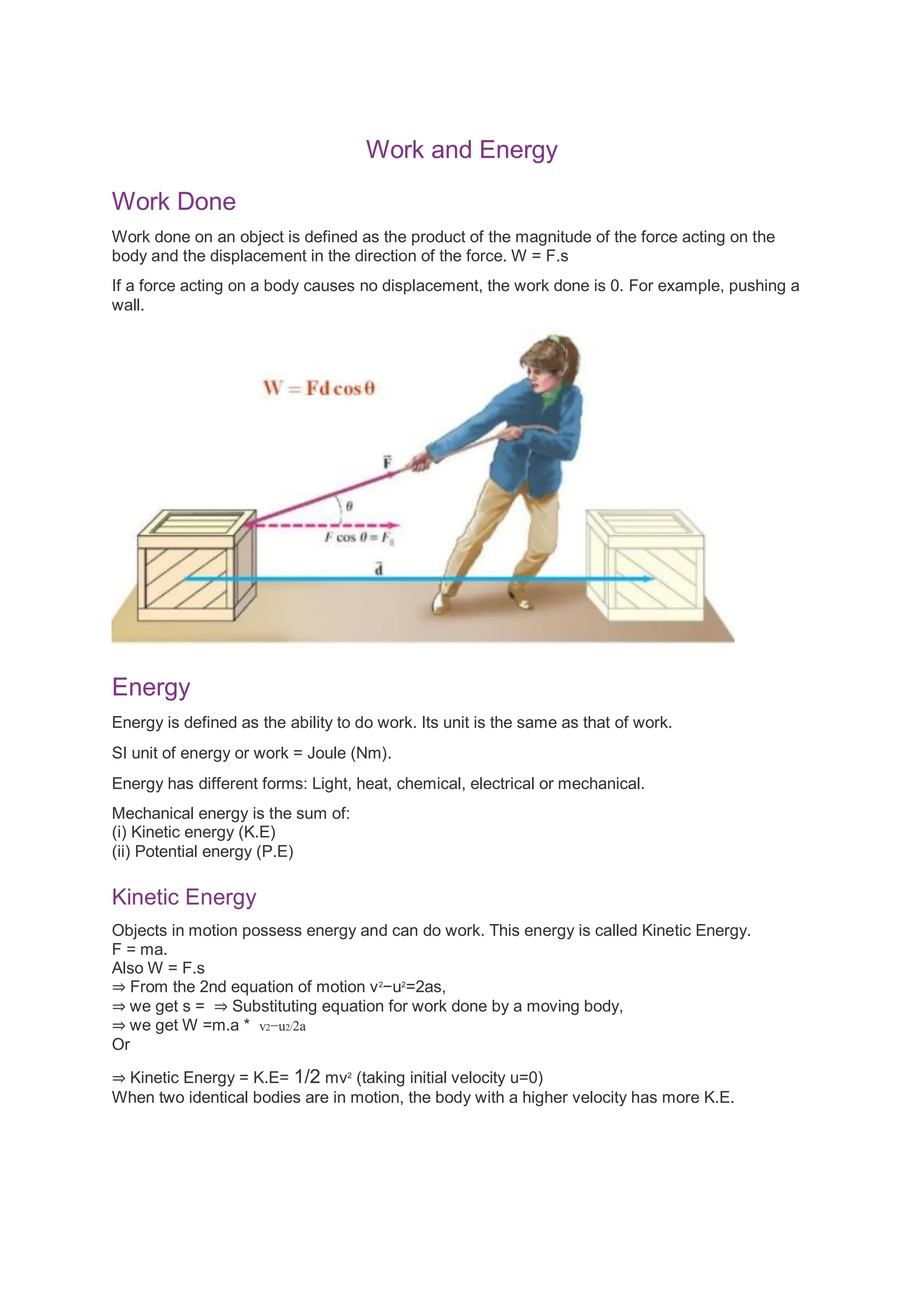 Work and energy notes and worksheet pdf. | PDF