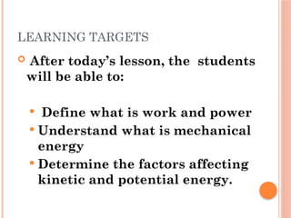WORK and POWER discussion for grade 8 students | PPTX