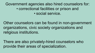 Work Areas and Clienteles of Counseling DIASS Q1 WK3.pptx