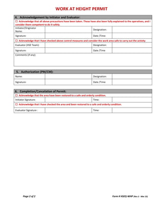 WORK AT HEIGHT PERMIT Form # HSEQ - WHP Rev.docx
