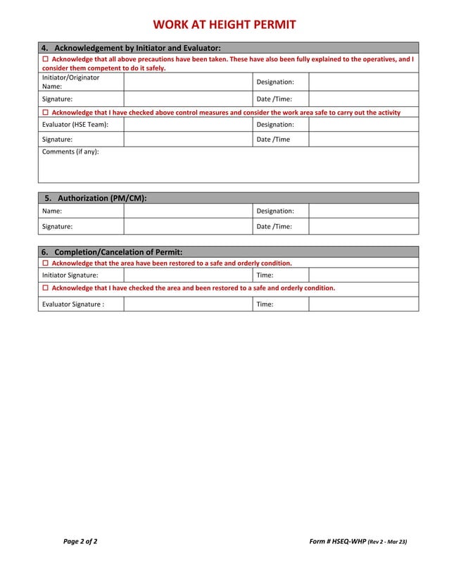 WORK AT HEIGHT PERMIT Form # HSEQ - WHP Rev.docx