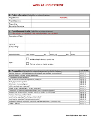 WORK AT HEIGHT PERMIT Form # HSEQ - WHP Rev.docx