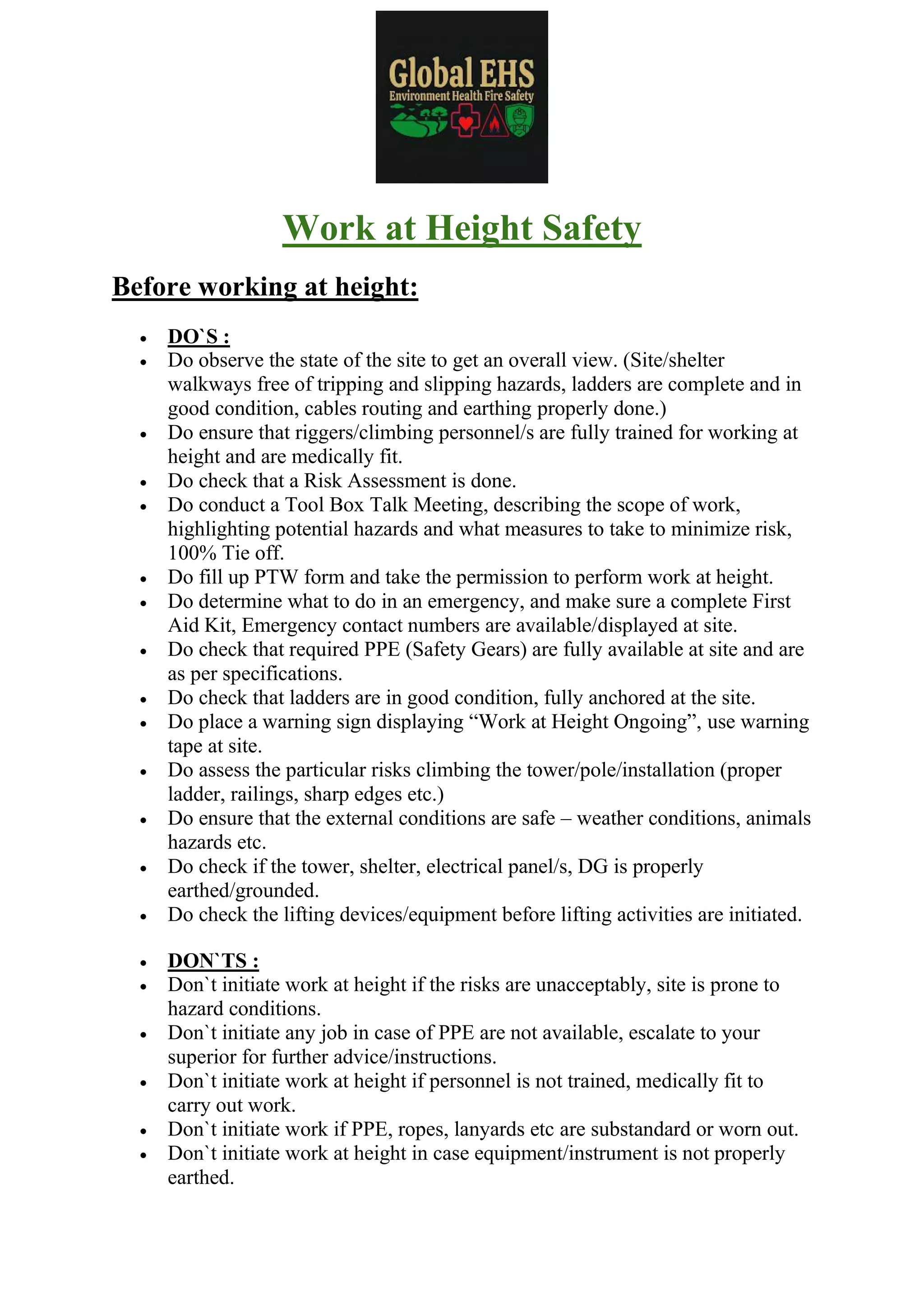 Work at height safety | PDF