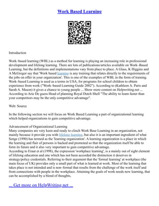 Work Based Learning | PDF