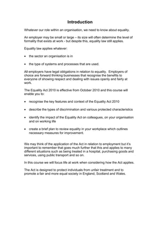 Workbook equality act 2010 | DOC