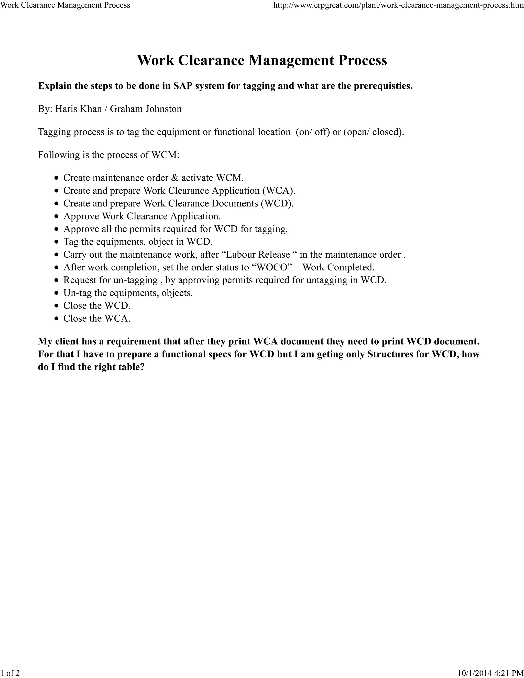 Work clearance management process | PDF