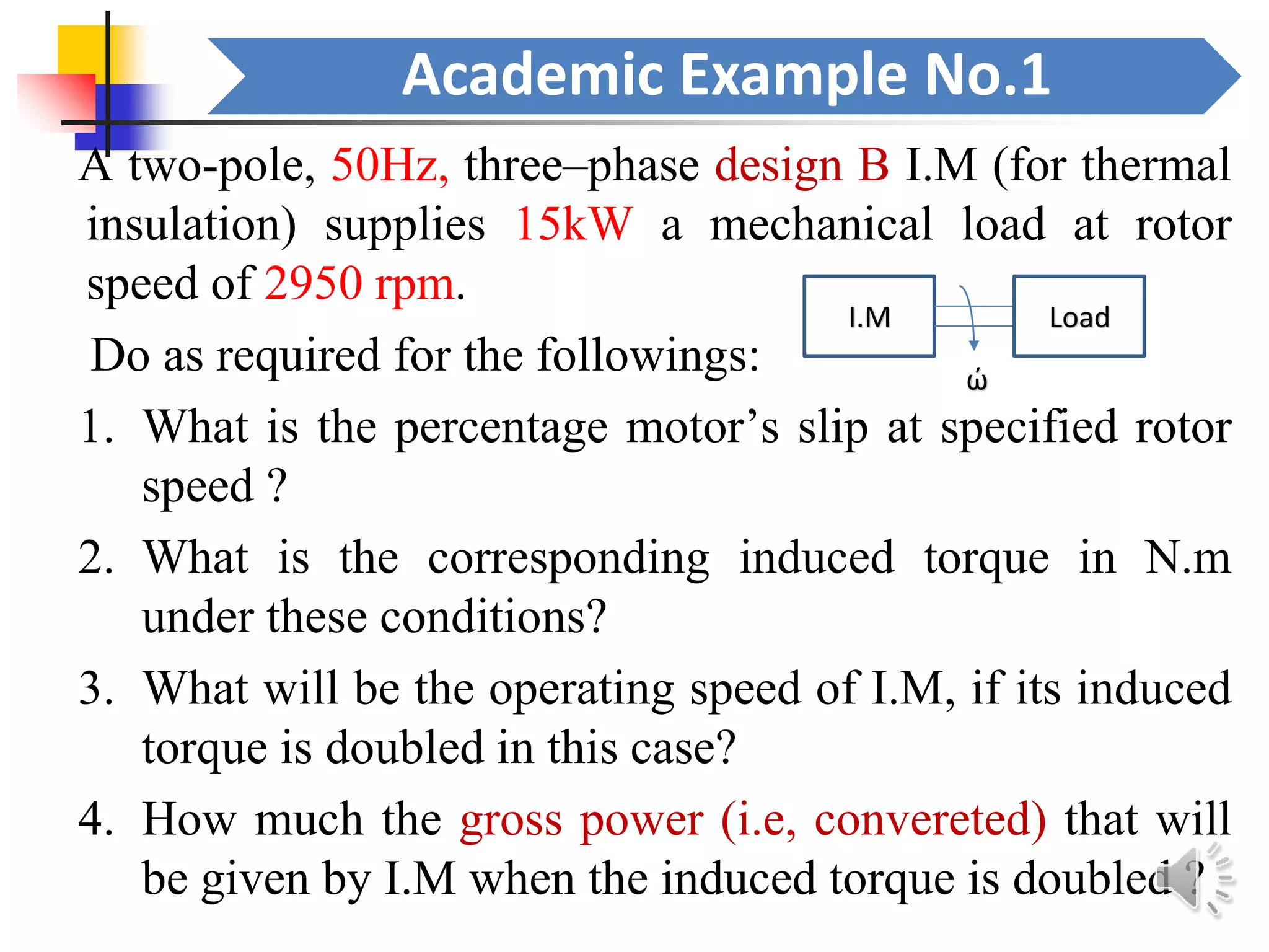Solved Examples for Three - Phase Induction Motors | PPTX