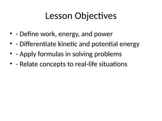 WORK ENERGY AND PWOER POWERPOINT PRESENTATION | PPTX