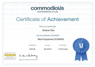 Work Equipment (PUWER) Certificate | PDF