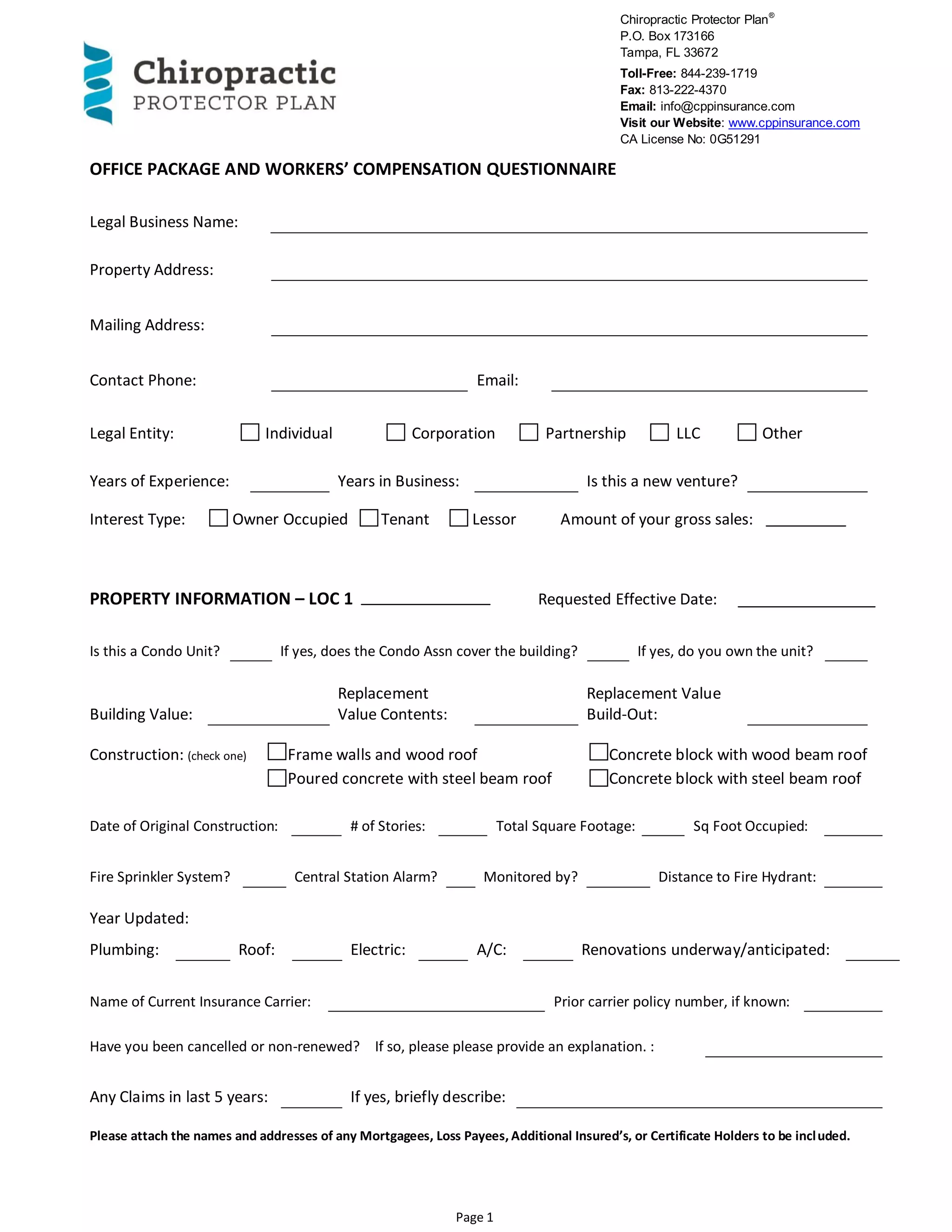 Office Package and Workers Compensation Questionnaire - Chiropractic ...