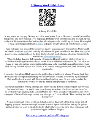 Work Ethics Essay | PDF | Career Advice | Careers