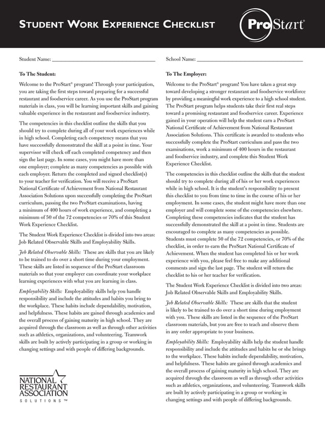 Work Exp Checklist | PDF