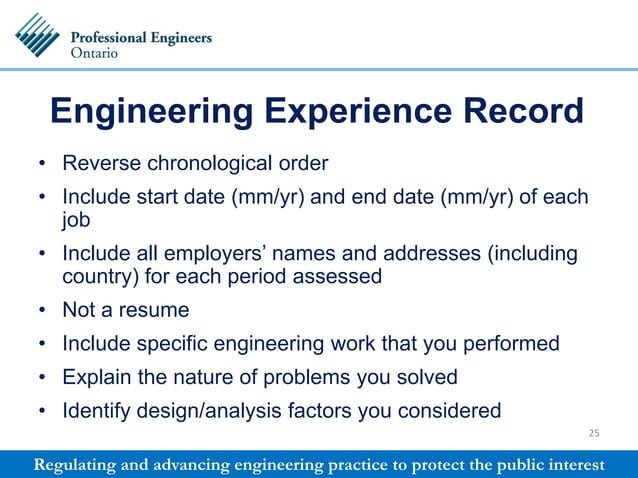 PEO's engineering Work Experience Overview | PPT
