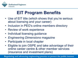 PEO's engineering Work Experience Overview | PPT