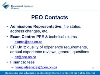 PEO's engineering Work Experience Overview | PPT