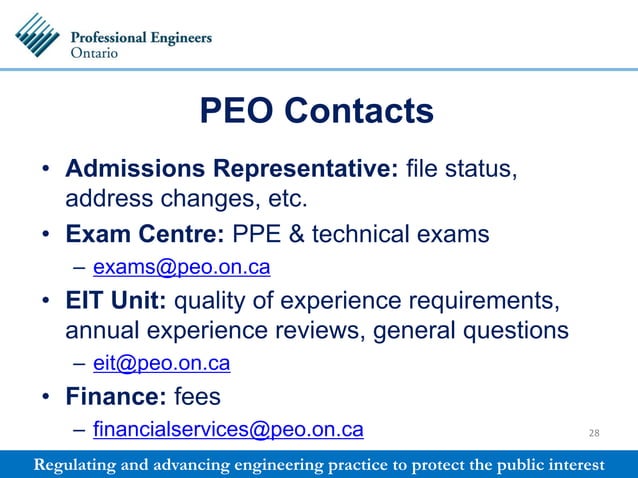 PEO's engineering Work Experience Overview | PPT