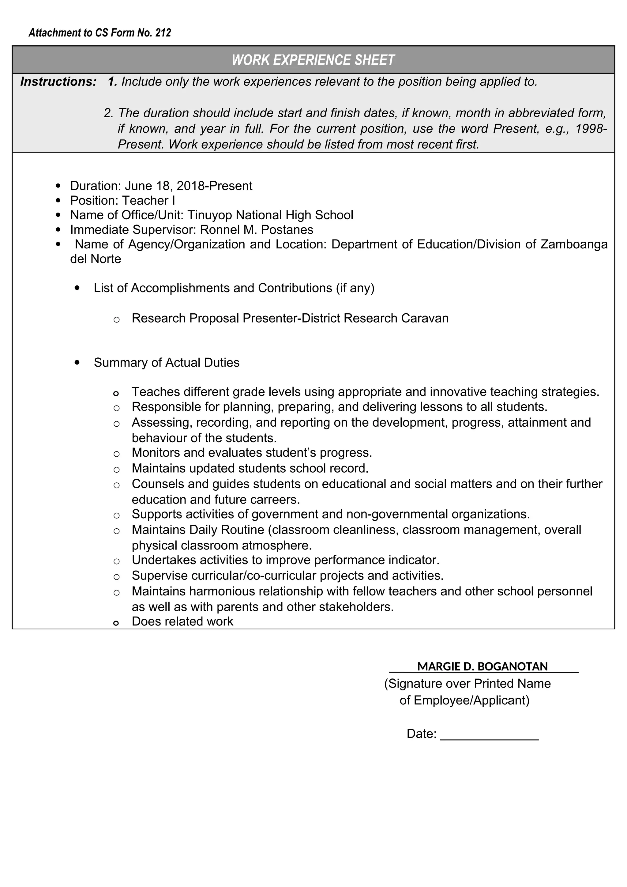 Work Experience Sheet Sample for T-III.docx