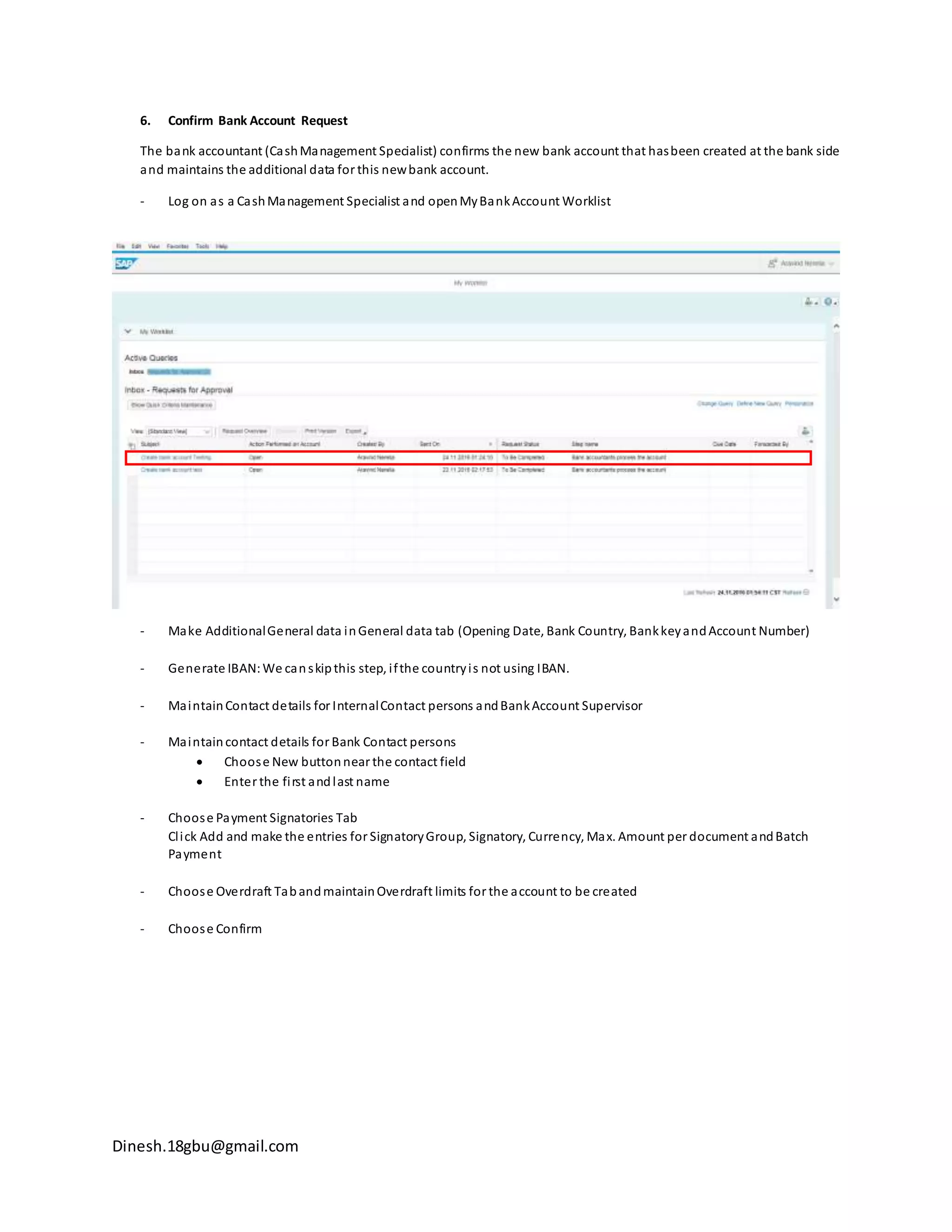 Bank Account Management - Creation of new bank account request | DOCX