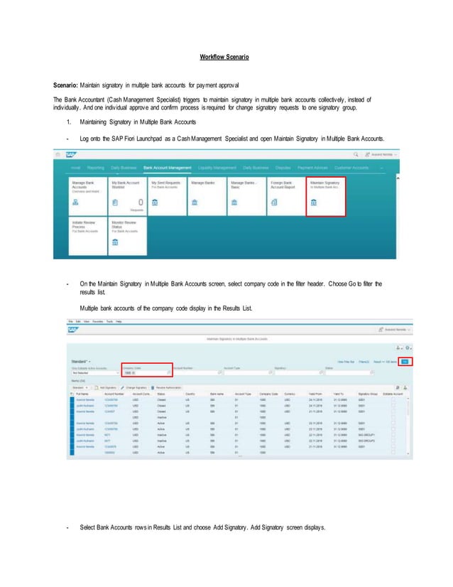 S/4 HANA Cash Management- Maintain Signatory in mutiple bank accounts | PDF