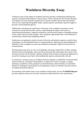 Workforce Diversity Essay.pdf | Business | Business and Finance