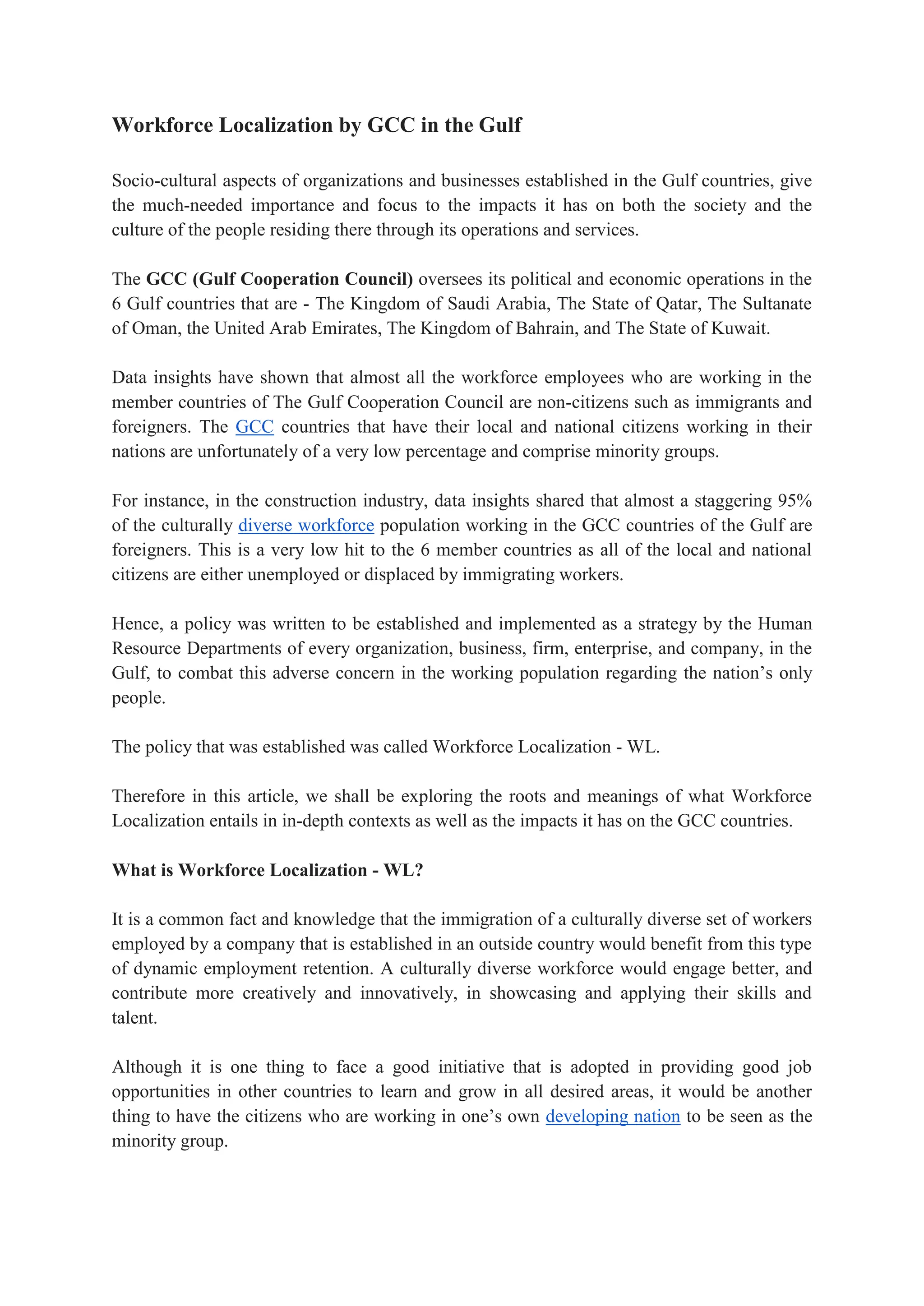 Workforce Localization by GCC in the Gulf | PDF
