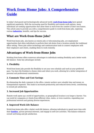 Work from Home Jobs: A Comprehensive Guide | PDF