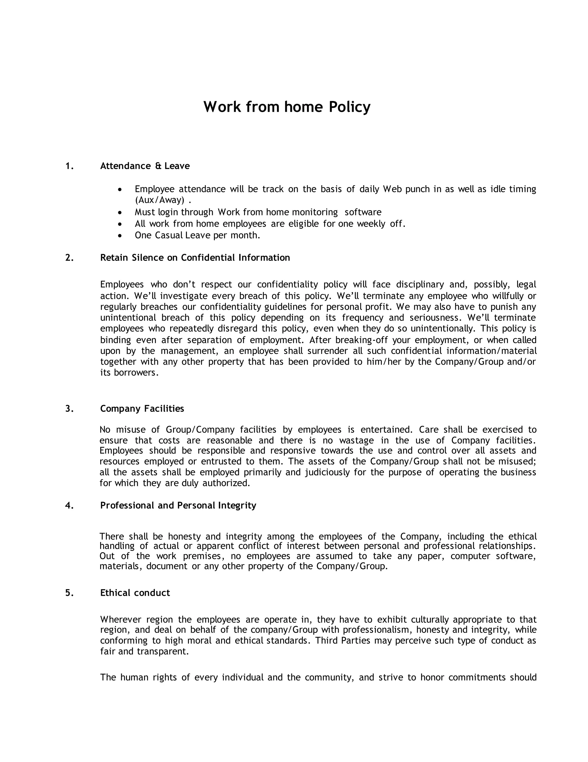 Work from home policy | PDF