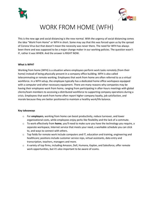 Work From Home (WFH) | PDF | Remote Working | Careers