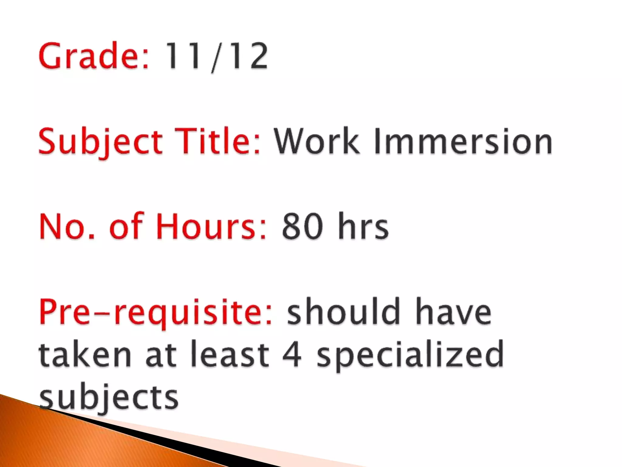 SHS- Work immersion | PPTX