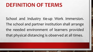 Definition of Terms-Importance of Work Immersion | PPTX