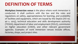 Definition of Terms-Importance of Work Immersion | PPTX
