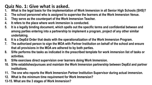 SENIOR HIGH SCHOOL WORK IMMERSION GUIDELINES.pptx | Professional School ...