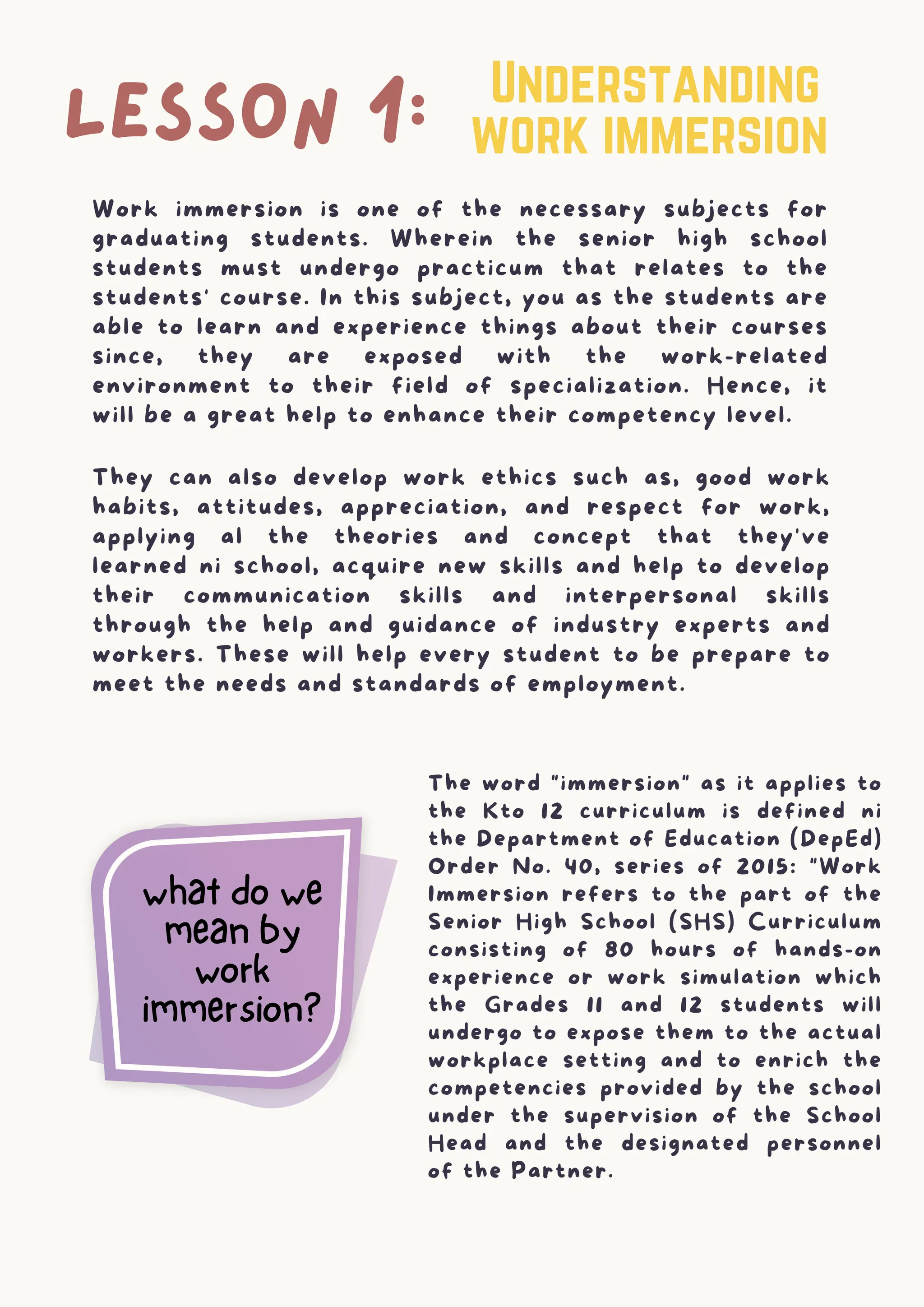 work immersion lecture science technology and maths | PDF