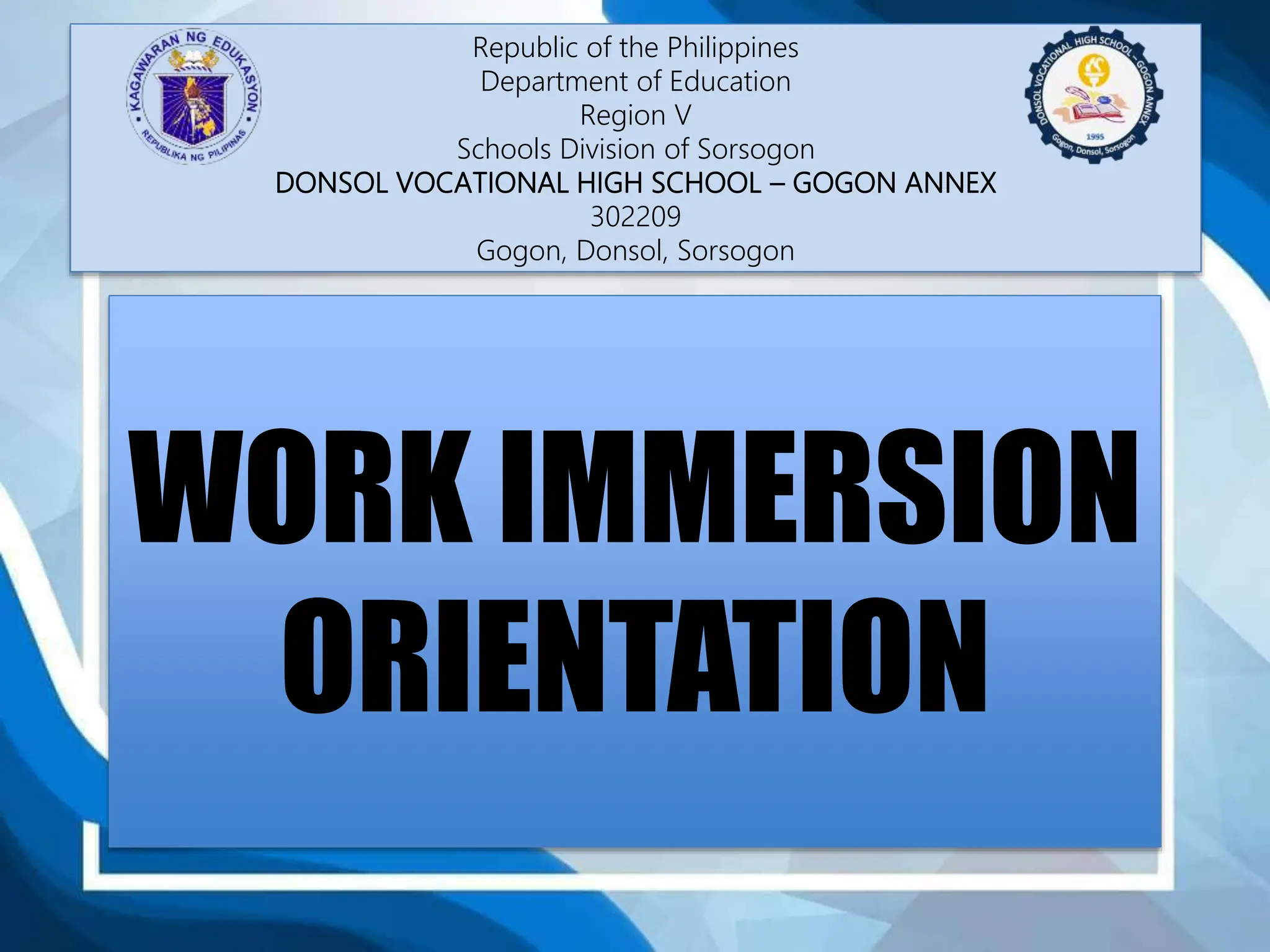 WORK IMMERSION ORIENTATION OF SHS STUDENTS.pptxptx | PPTX