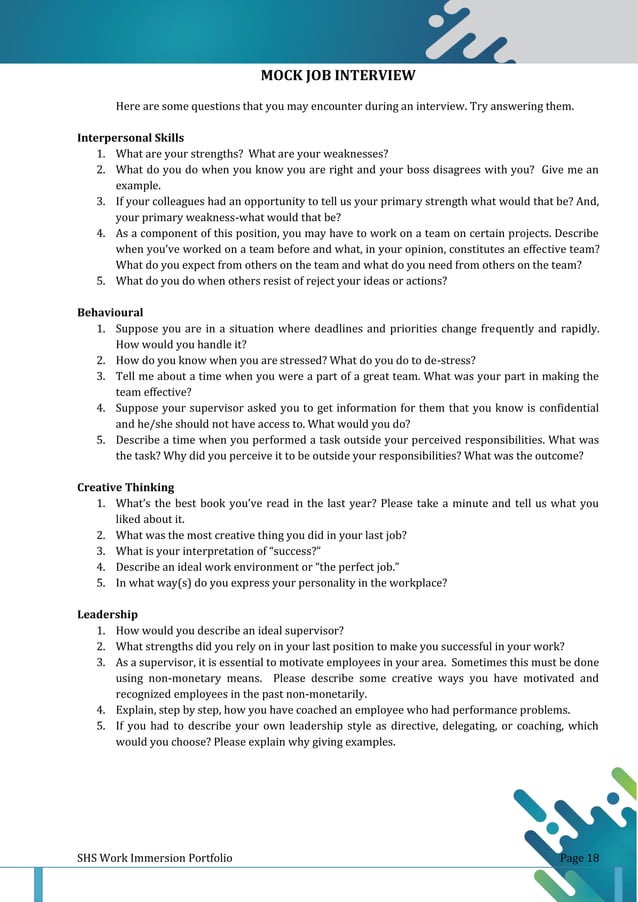 WORK_IMMERSION_PORTFOLIO_based_on_DepEd.pdf | Resume Writing and Advice | Job Search