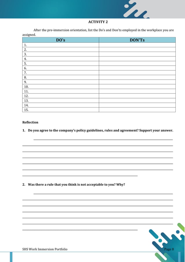 WORK_IMMERSION_PORTFOLIO_based_on_DepEd.pdf | Resume Writing and Advice ...