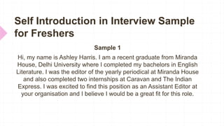 Self Introduction Sample For Job Interview